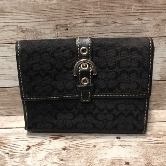 Coach | Bags | Authentic Coach Signature Wallet Black Silver | Poshmark